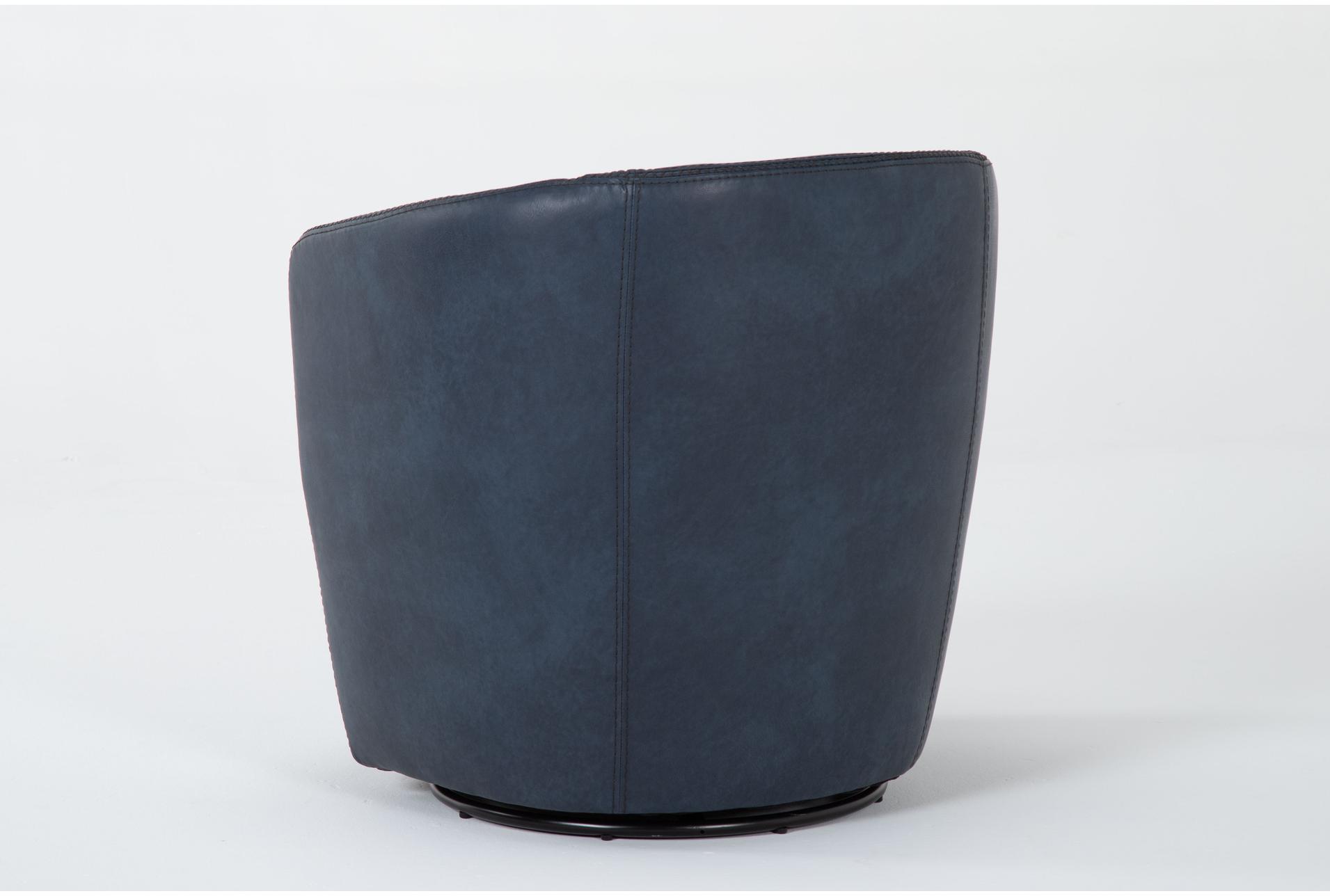 Santiago Navy Blue Leather Swivel Barrel Club Chair | 100% Leather ...