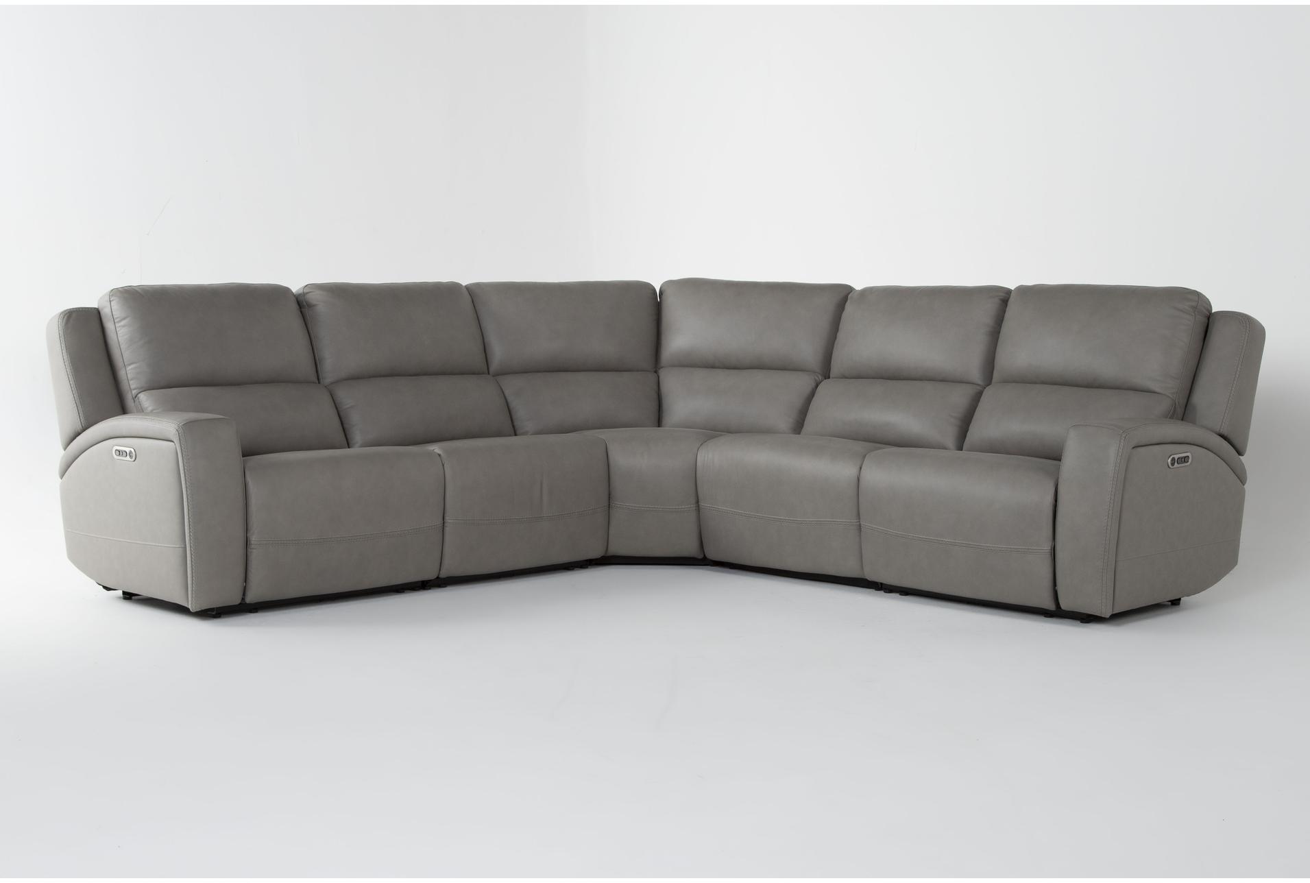 Liam Grey Silver Leather 111" 5 Piece Flexsteel Power Zero Gravity ...