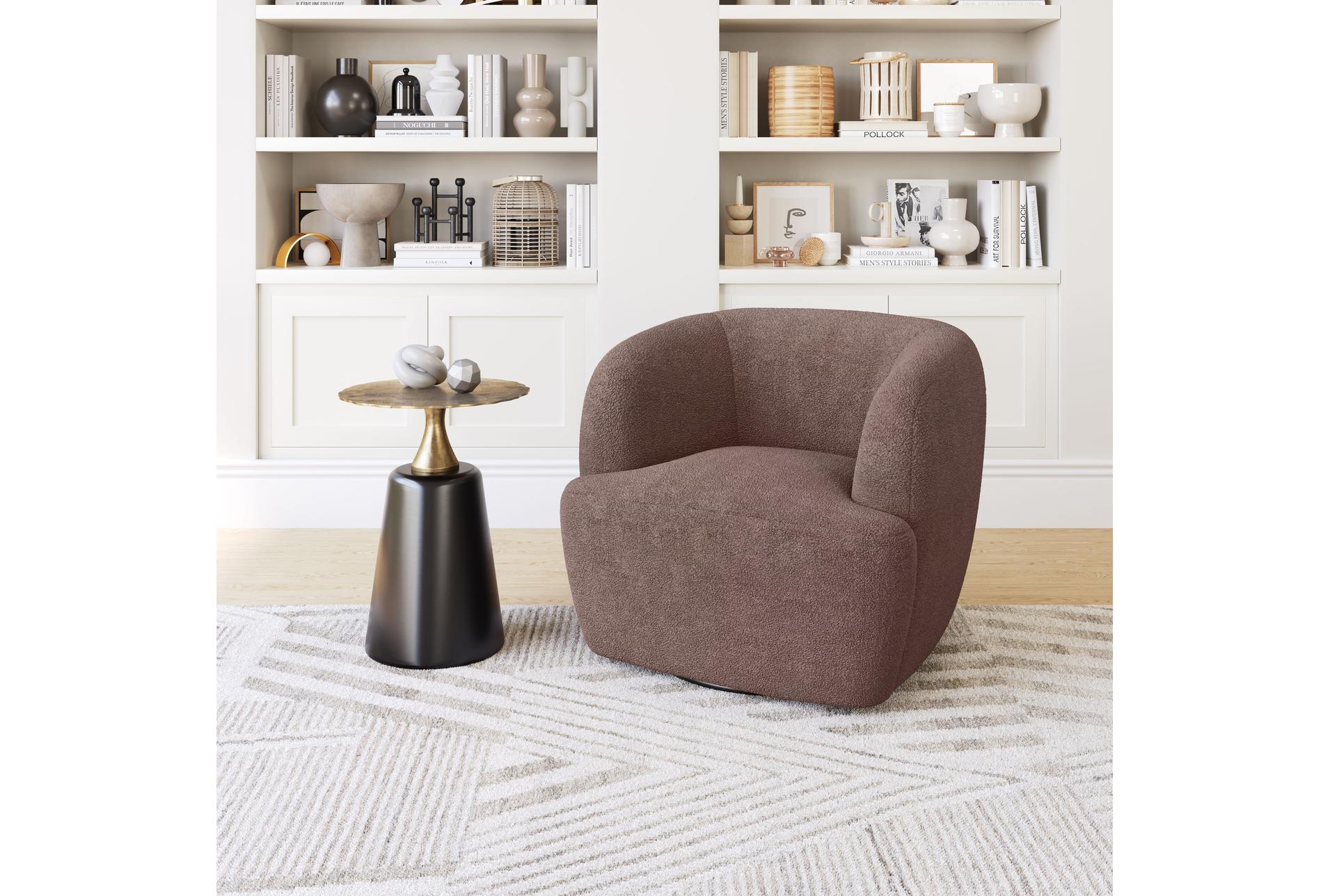 Govan Brown Plywood Swivel Barrel Chair | With Arms | Fabric | Curved ...