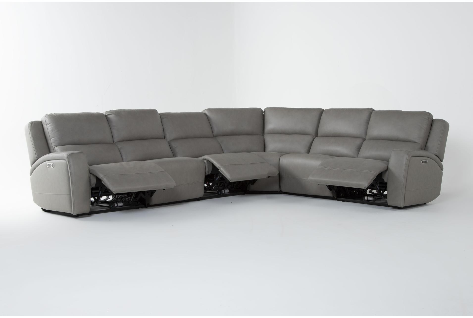 Liam Grey Silver Leather 140" 6 Piece Flexsteel Power Zero Gravity ...