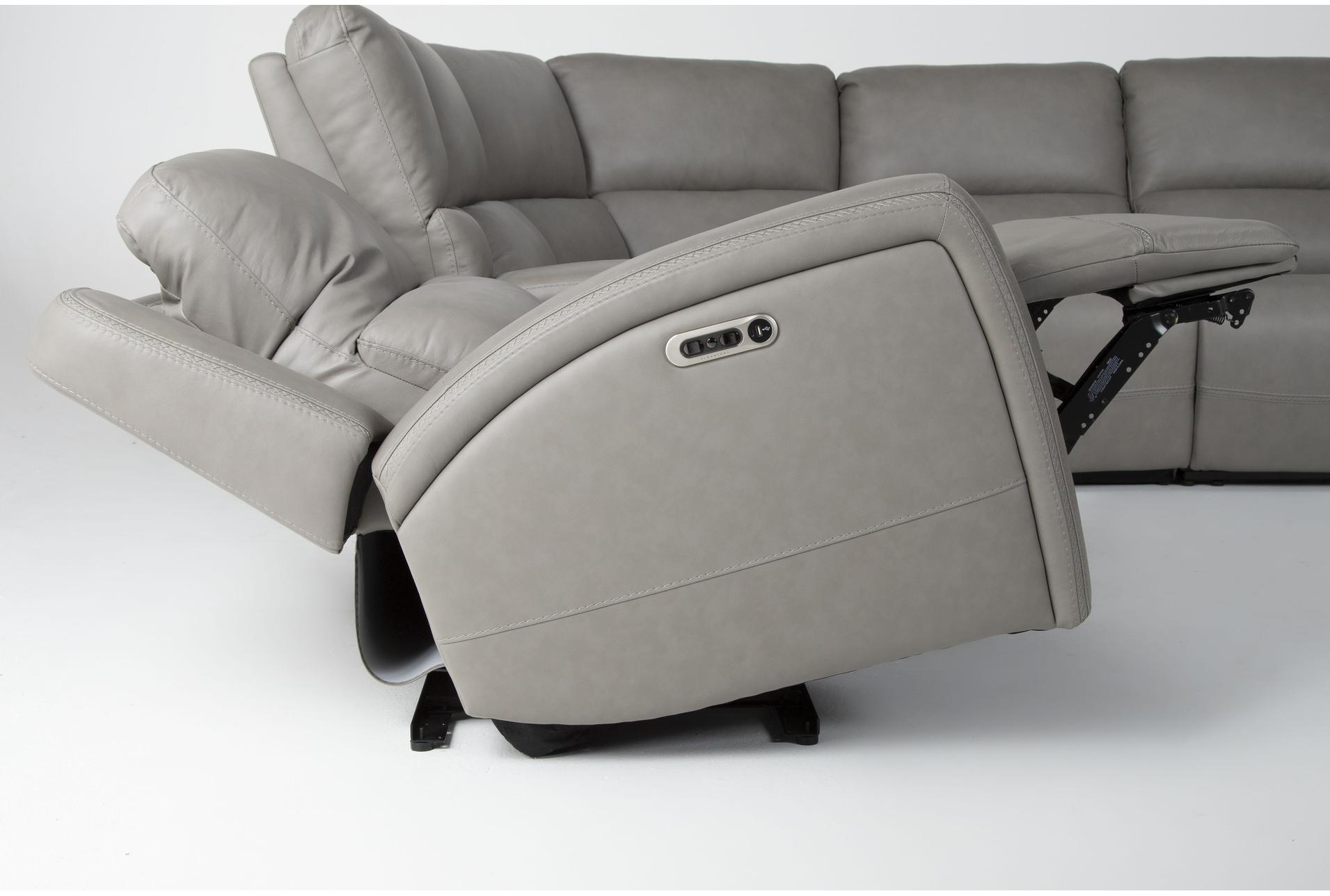 Liam Grey Silver Leather 140" 6 Piece Flexsteel Power Zero Gravity ...