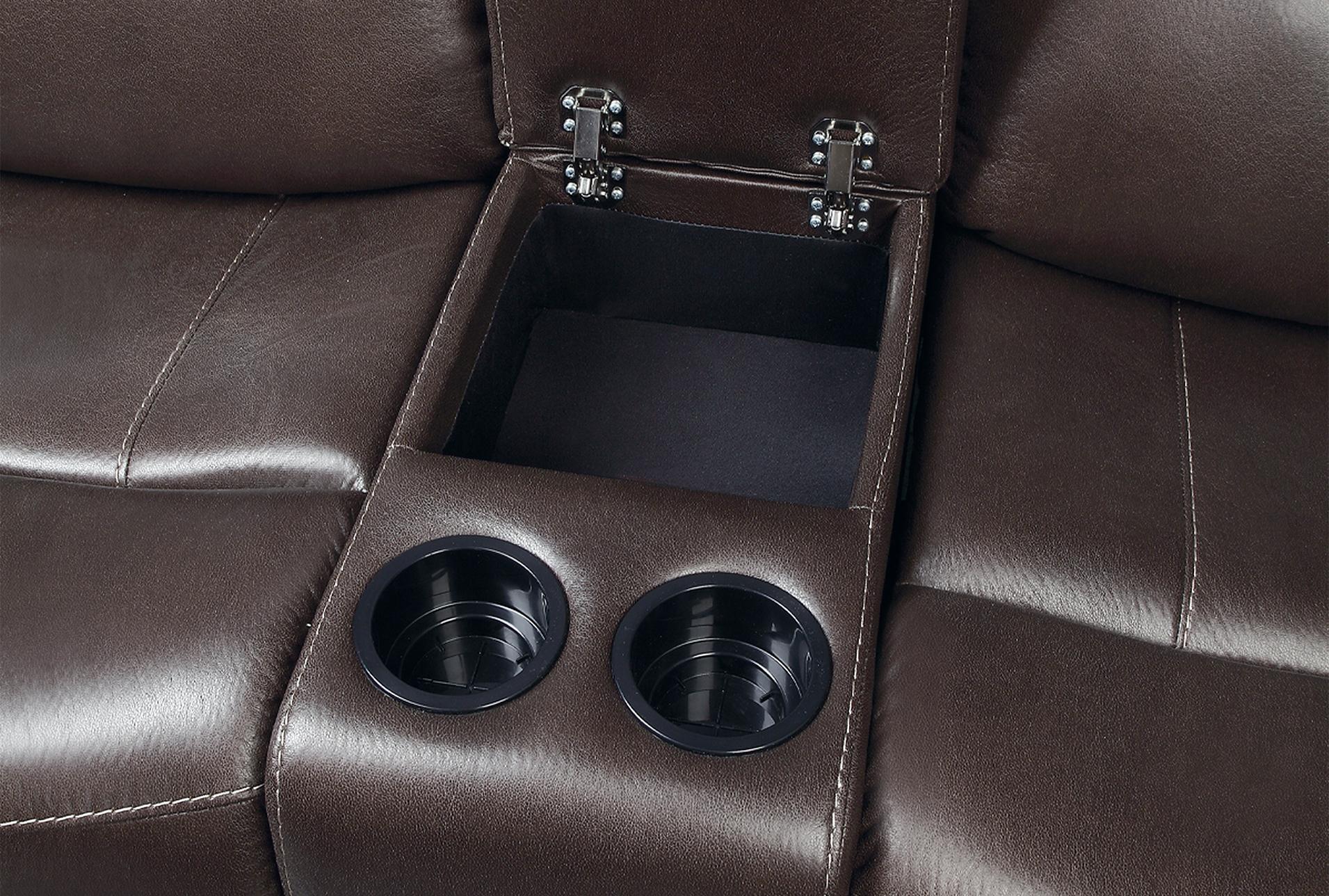 Waneta Brown Polyester 71" Manual Reclining Console Loveseat | Cup ...