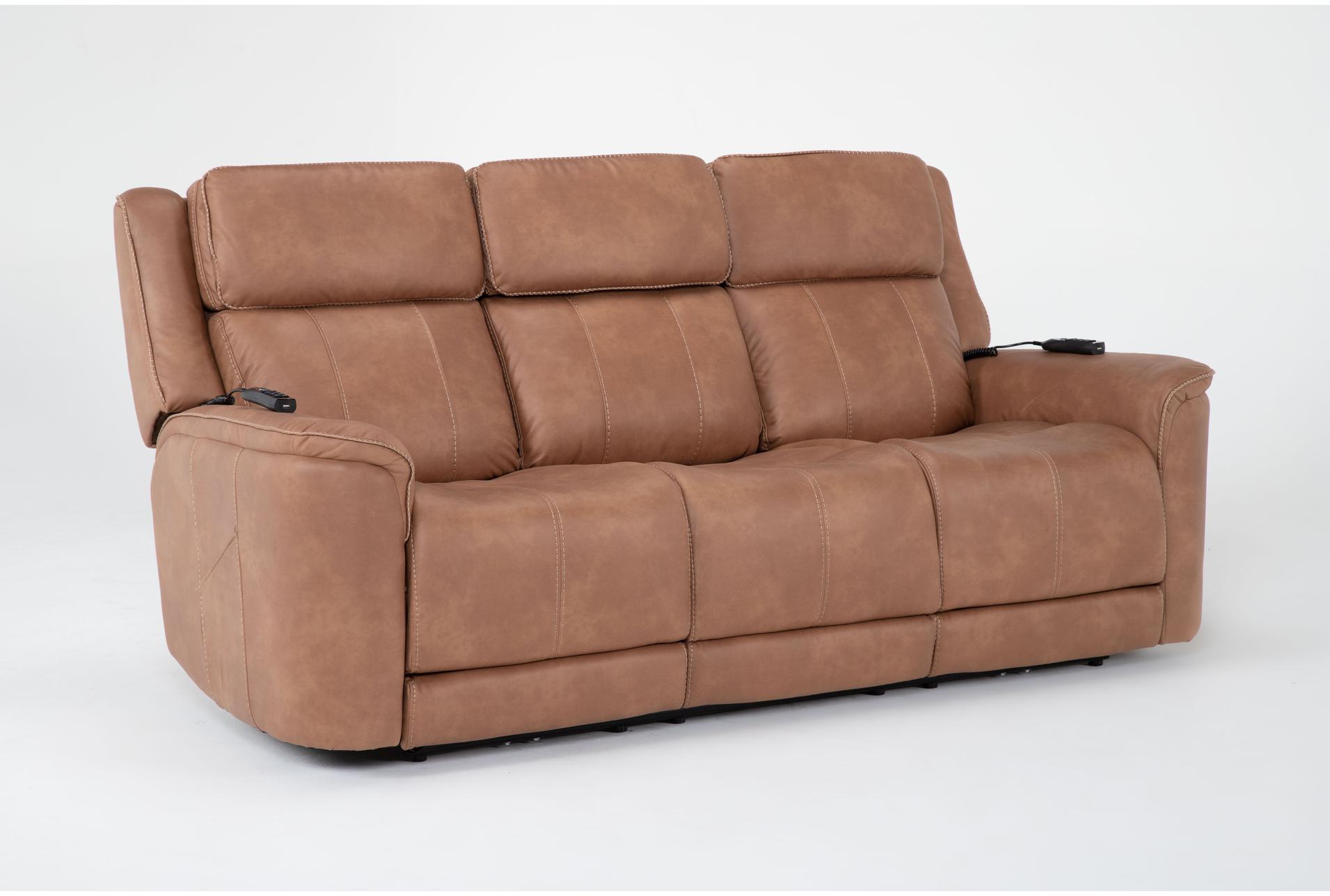 Zachary Saddle Brown 88" Power Zero Gravity Reclining Sofa With Power ...