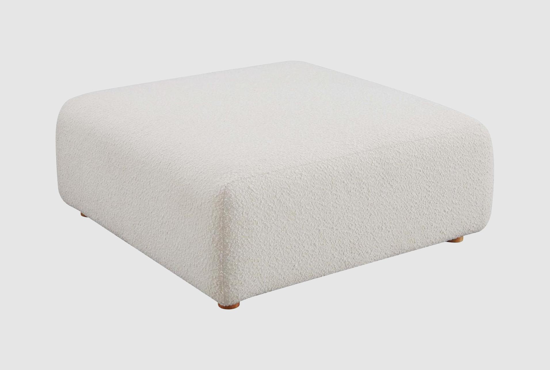 Hanover Cream White Boucle Fabric Square Ottoman - Furniture Stores In ...