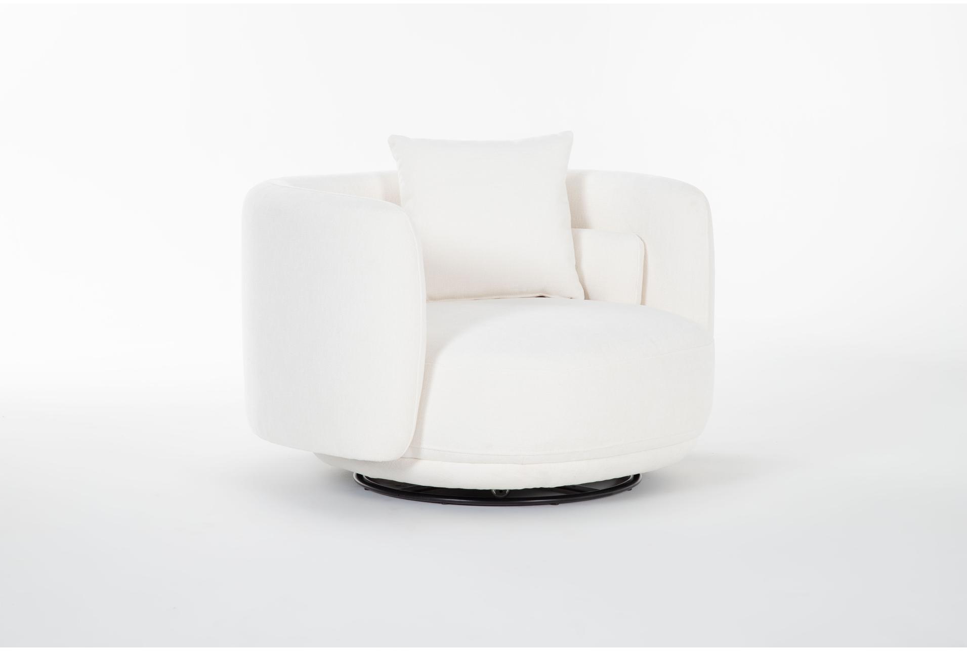 Formosa White Fabric Oversized Curved Swivel Cuddler Chair | Reading ...